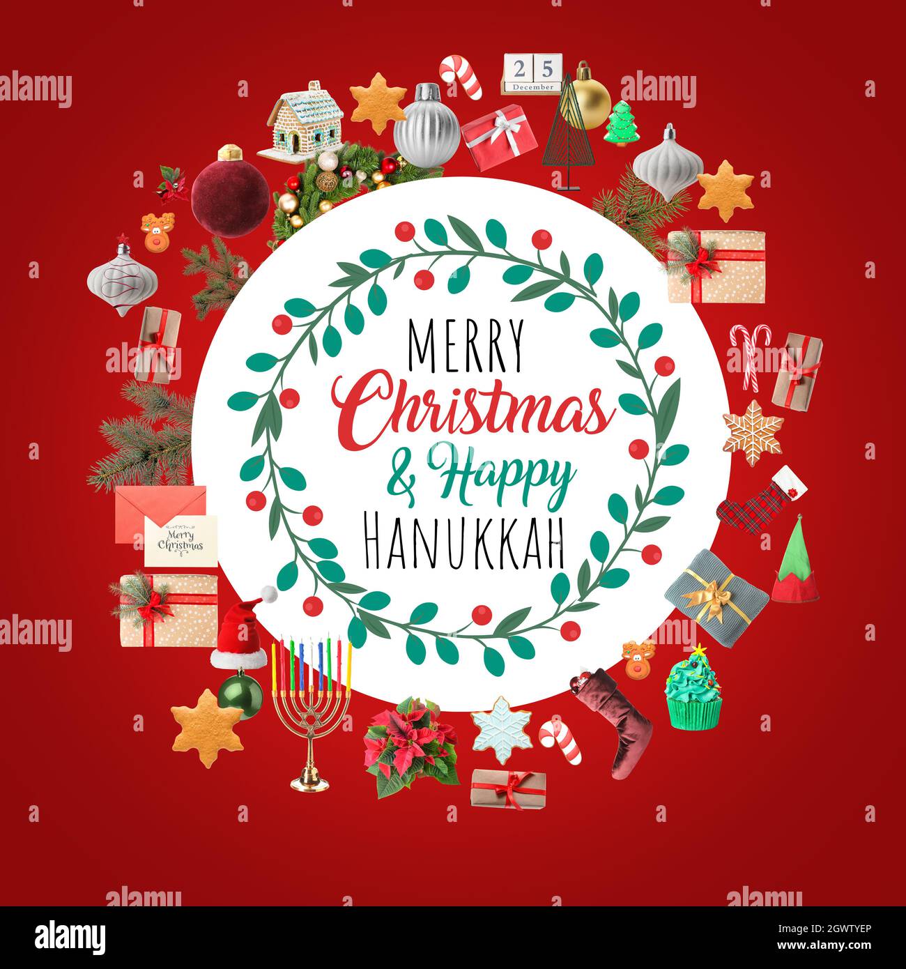 Beautiful greeting card for Happy Hanukkah and Merry Christmas Stock ...