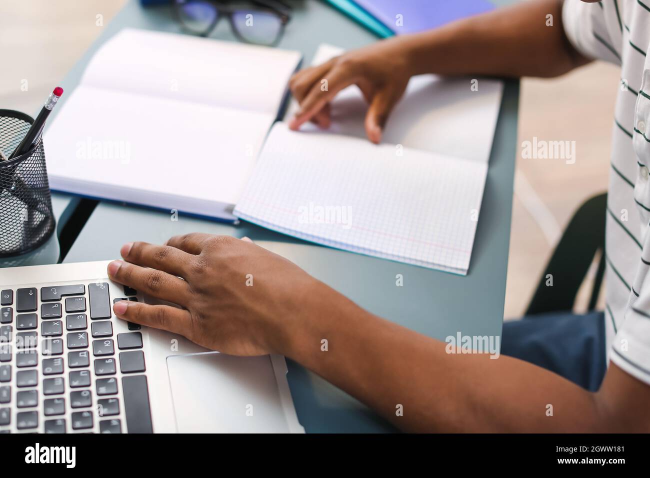 African-American student preparing for exam at home Stock Photo - Alamy