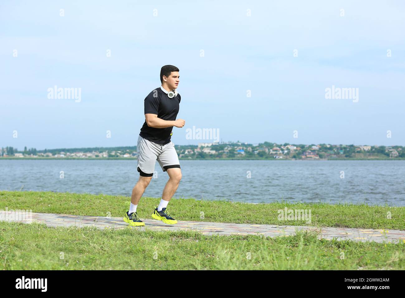 Strong man caucasian running near hi-res stock photography and images ...