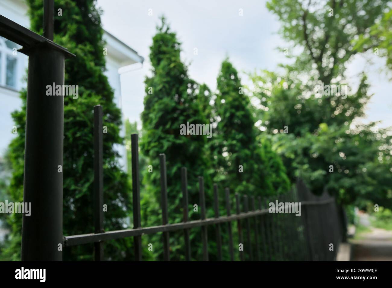 View of beautiful landscape design near building Stock Photo - Alamy