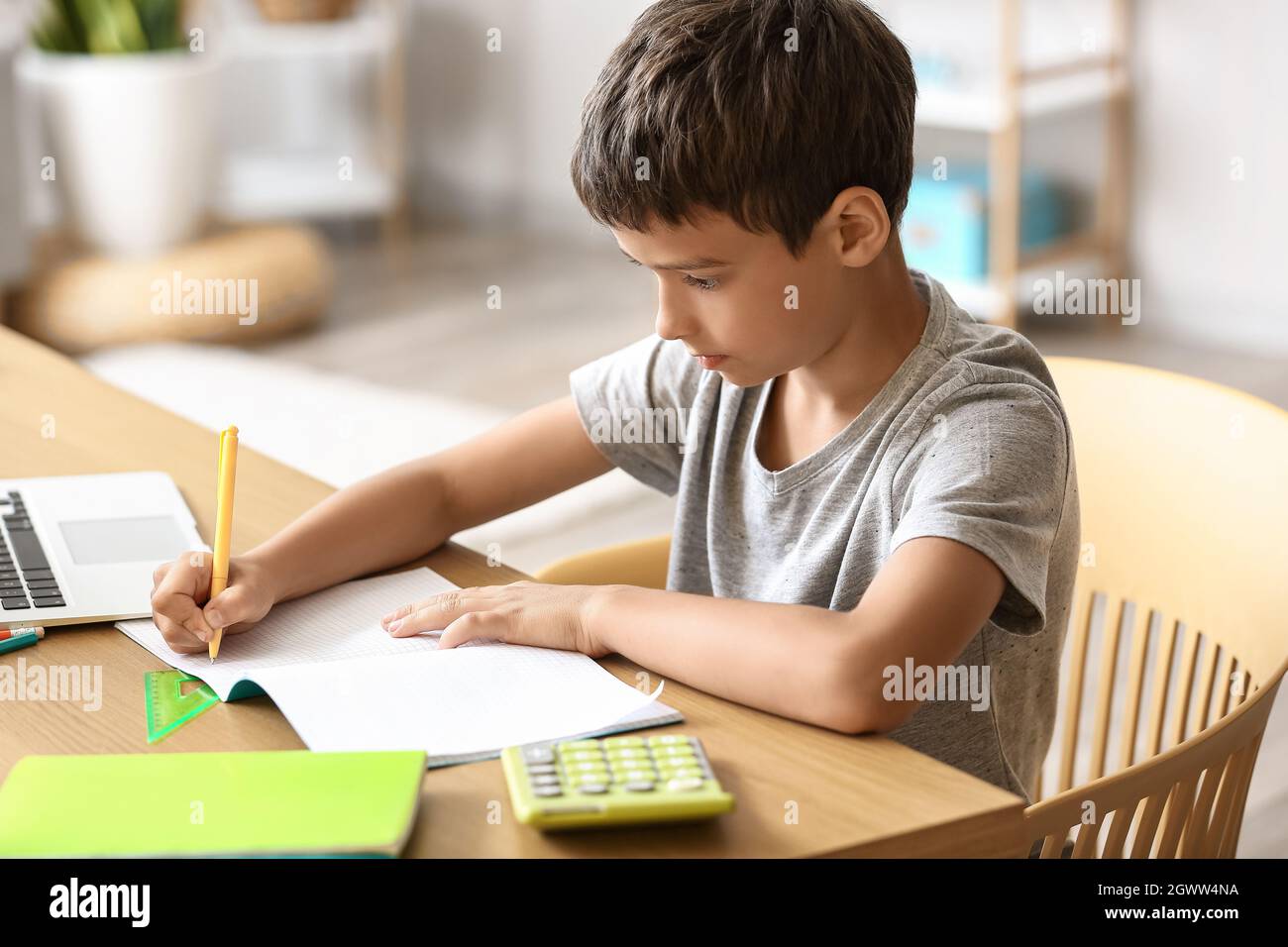 Little boy doing lessons at home Stock Photo - Alamy