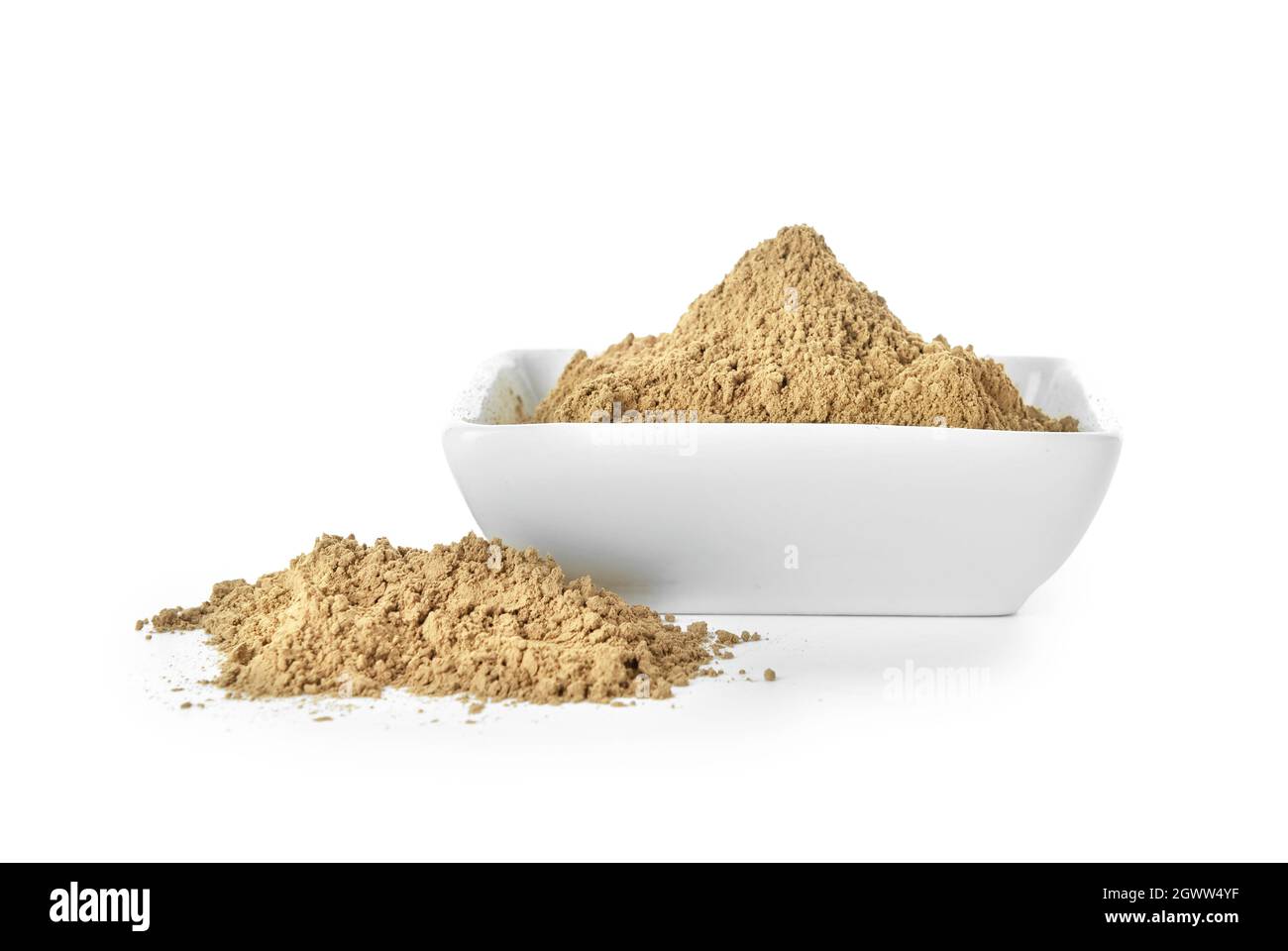 Bowl with hojicha powder on white background Stock Photo - Alamy