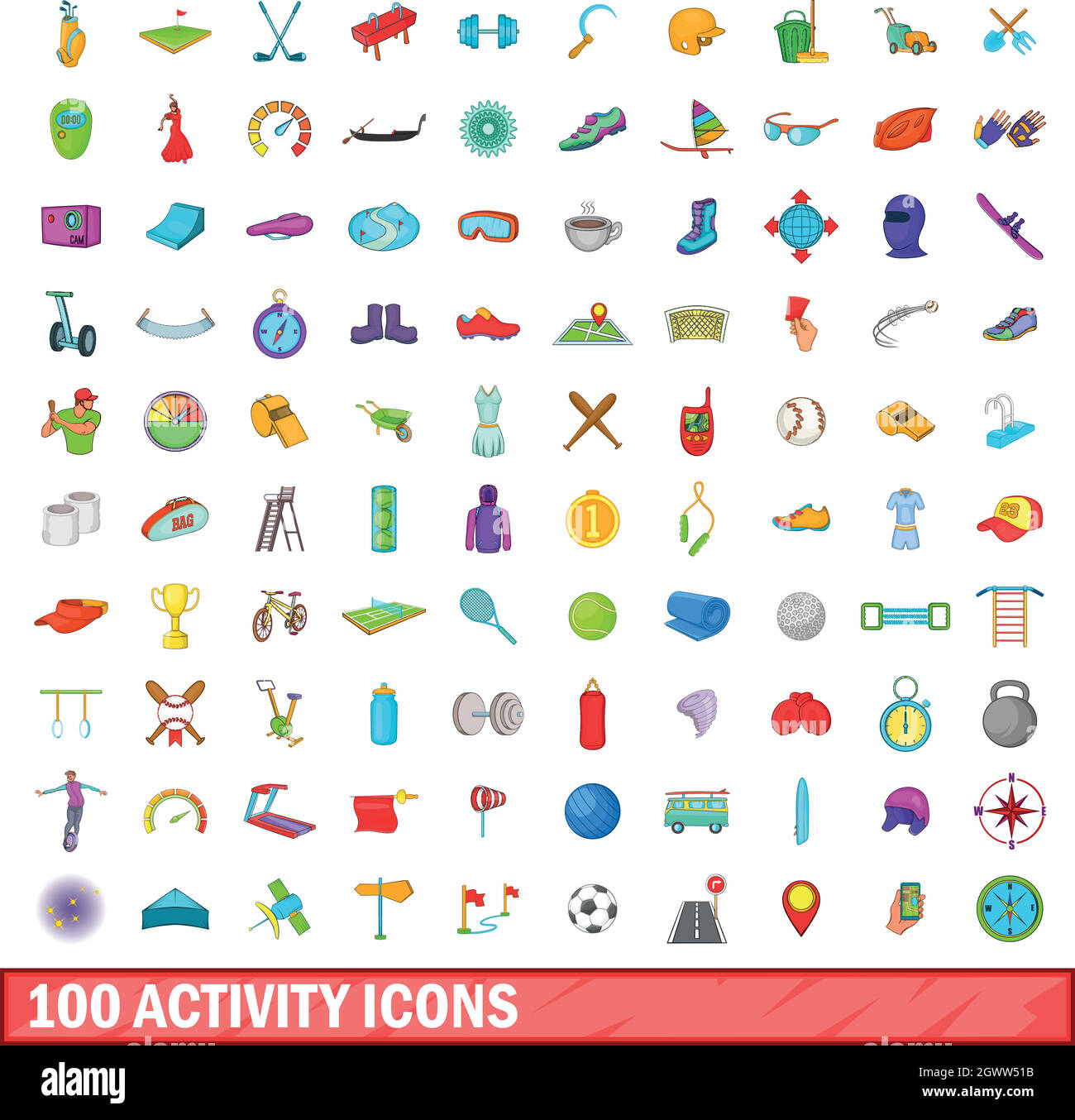 100 activity icons set, cartoon style Stock Vector Image & Art - Alamy