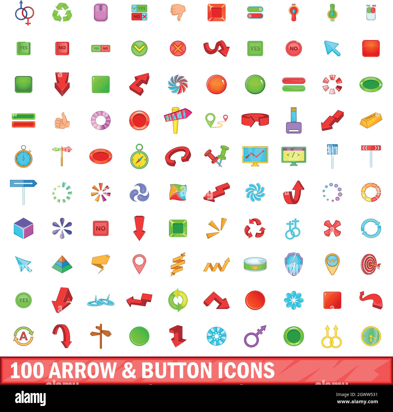 100 arrow and button icons set, cartoon style Stock Vector Image & Art ...