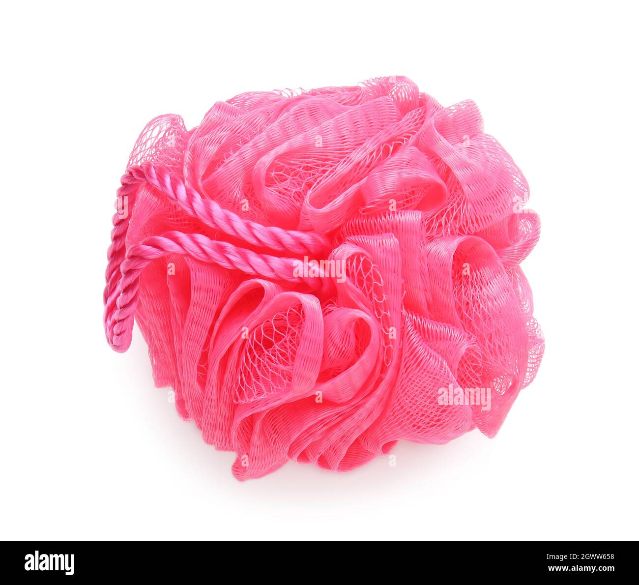 Pink bath sponge on white background Stock Photo - Alamy