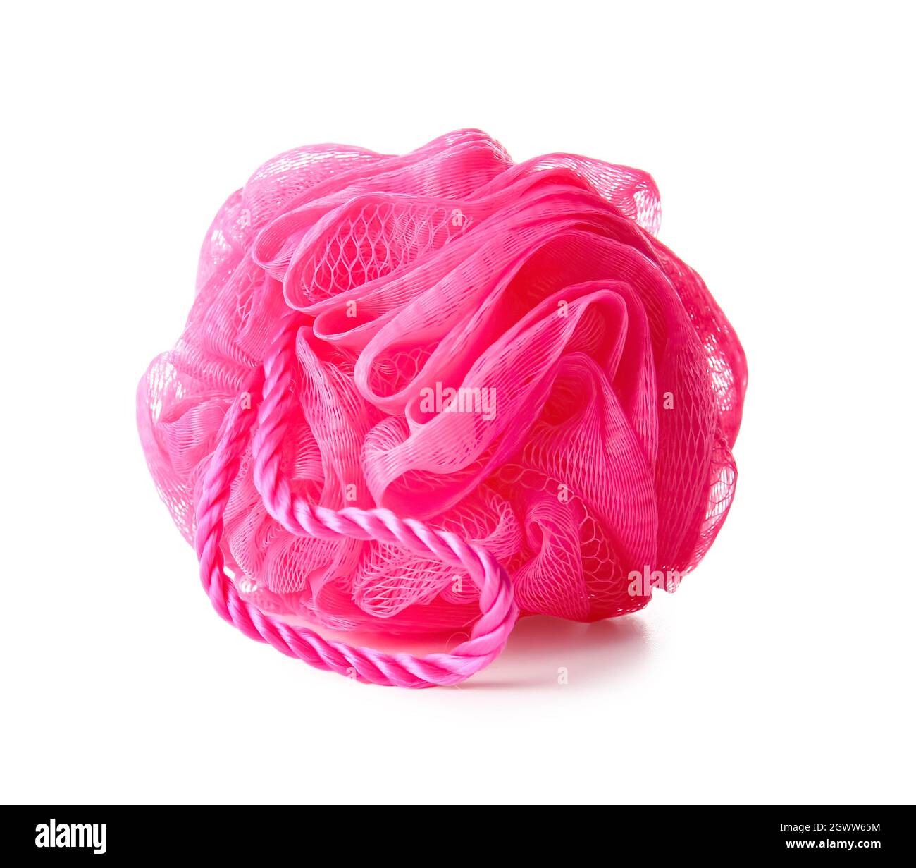 Pink bath sponge on white background Stock Photo - Alamy