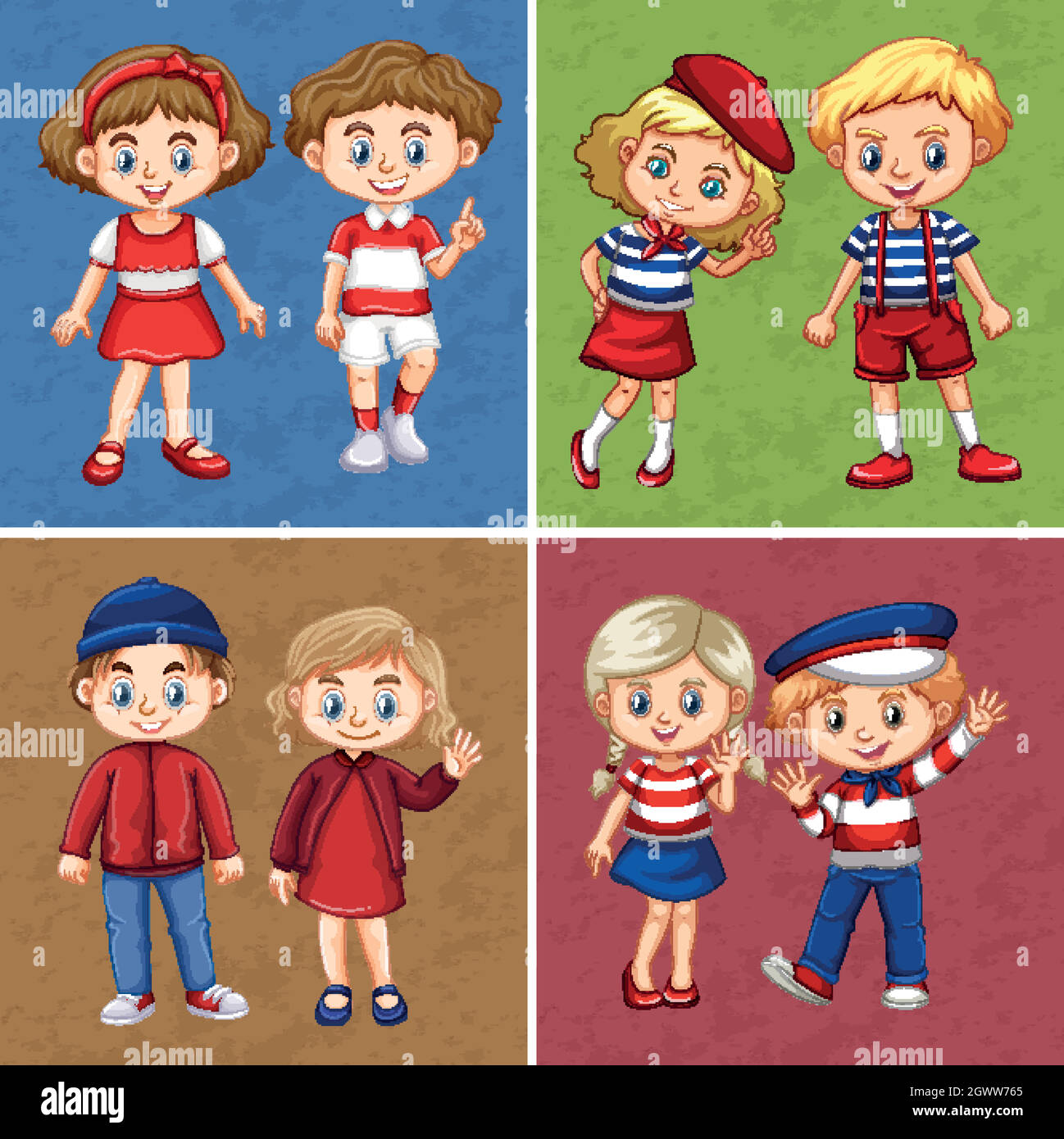 Happy children on four different background Stock Vector Image & Art ...