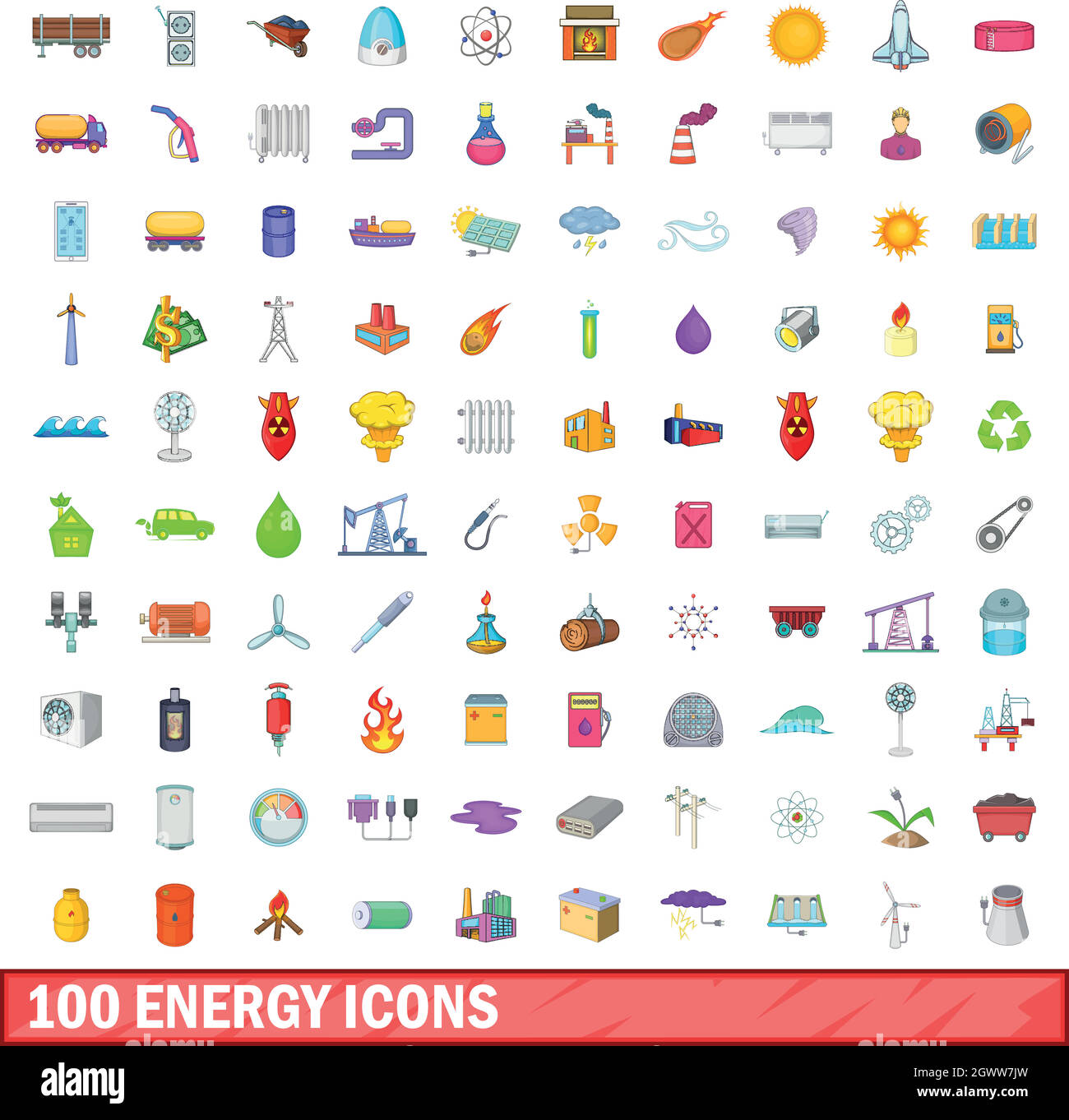 100 energy icons set, cartoon style Stock Vector Image & Art - Alamy