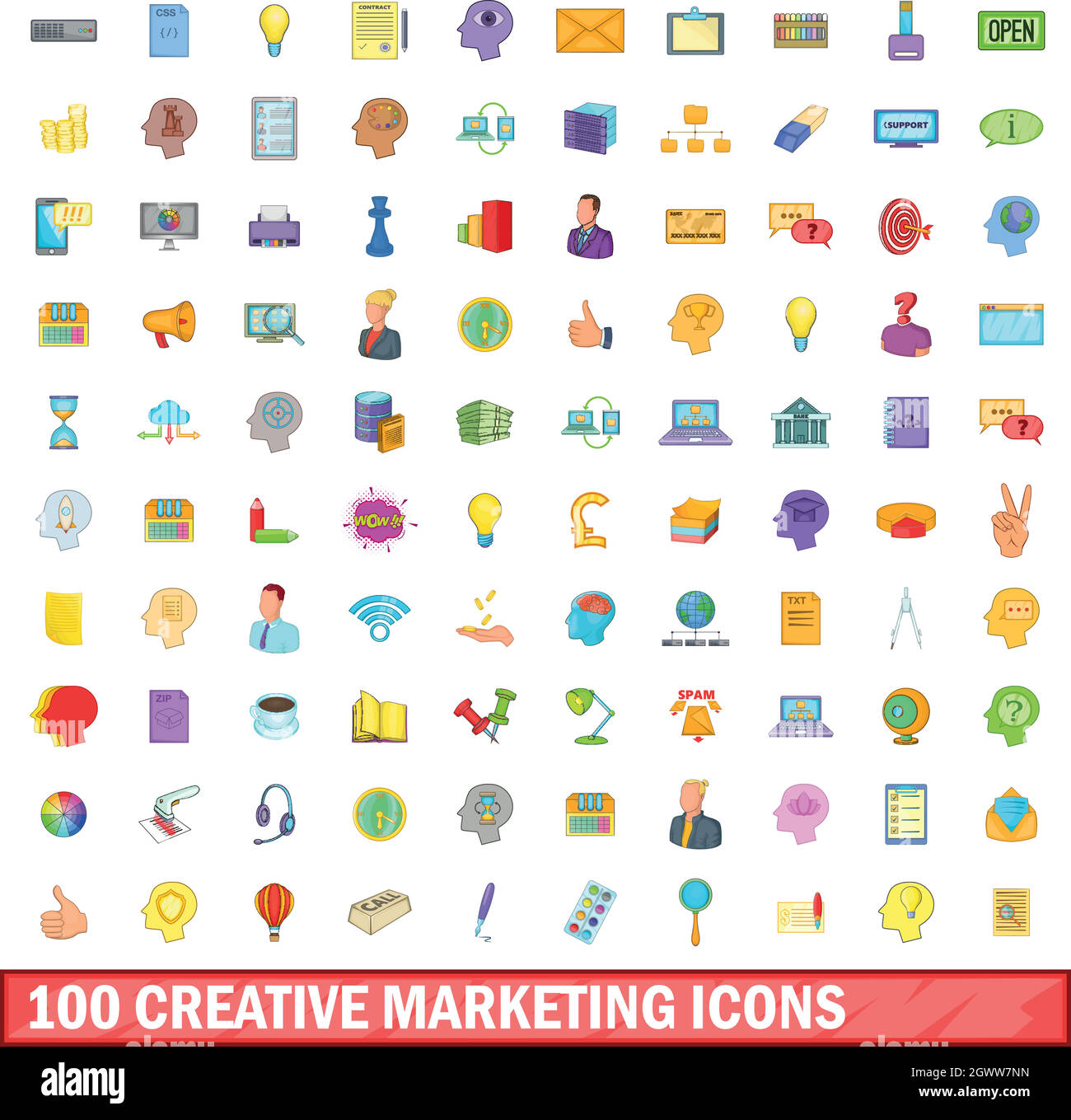 100 creative marketing icons set, cartoon style Stock Vector Image ...