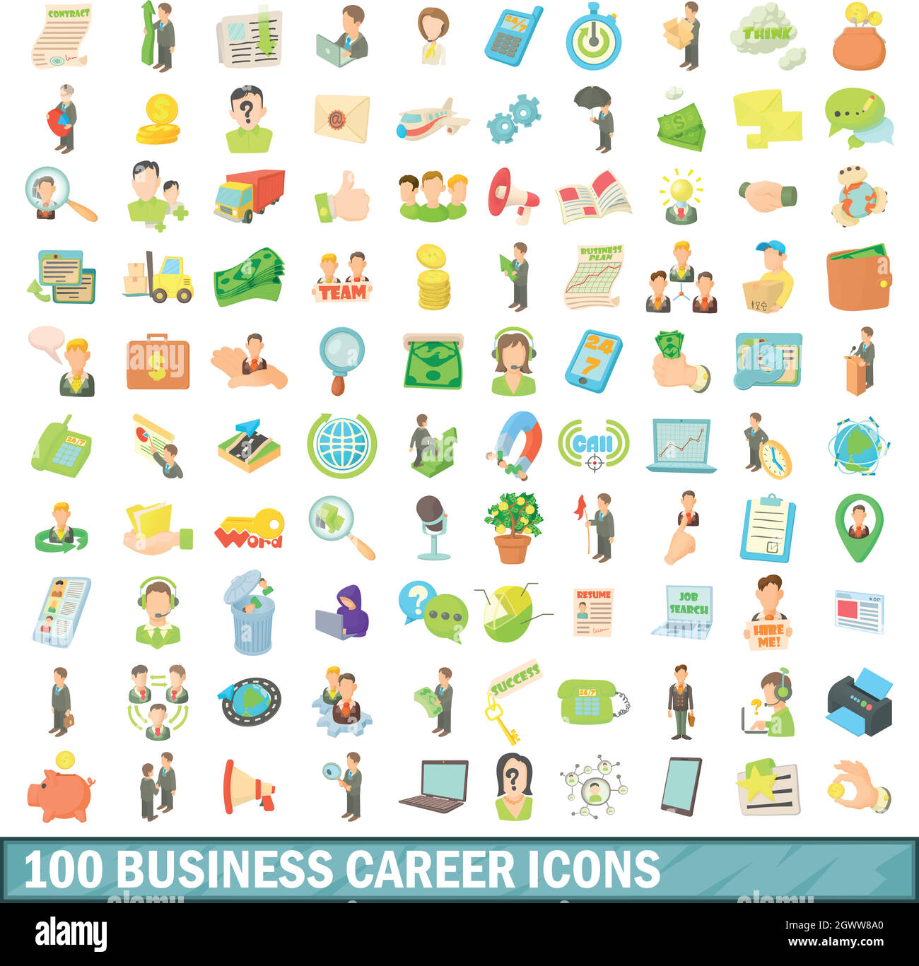 100 business career icons set, cartoon style Stock Vector Image & Art ...