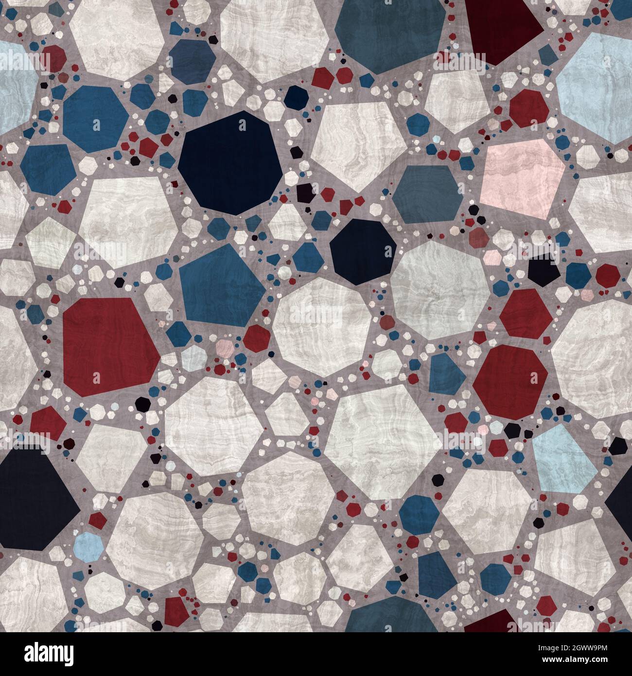Seamless red white and blue pattern of packed polygons with overlay ...