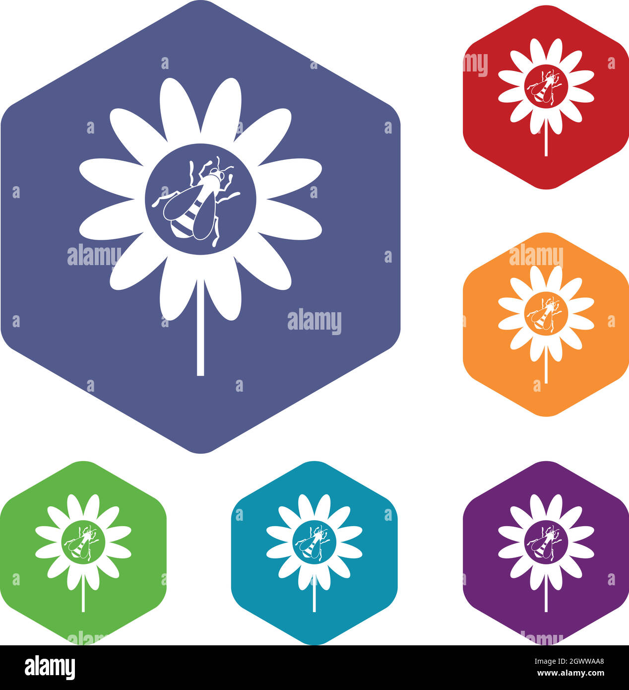 Bee on flower icons set Stock Vector Image & Art - Alamy