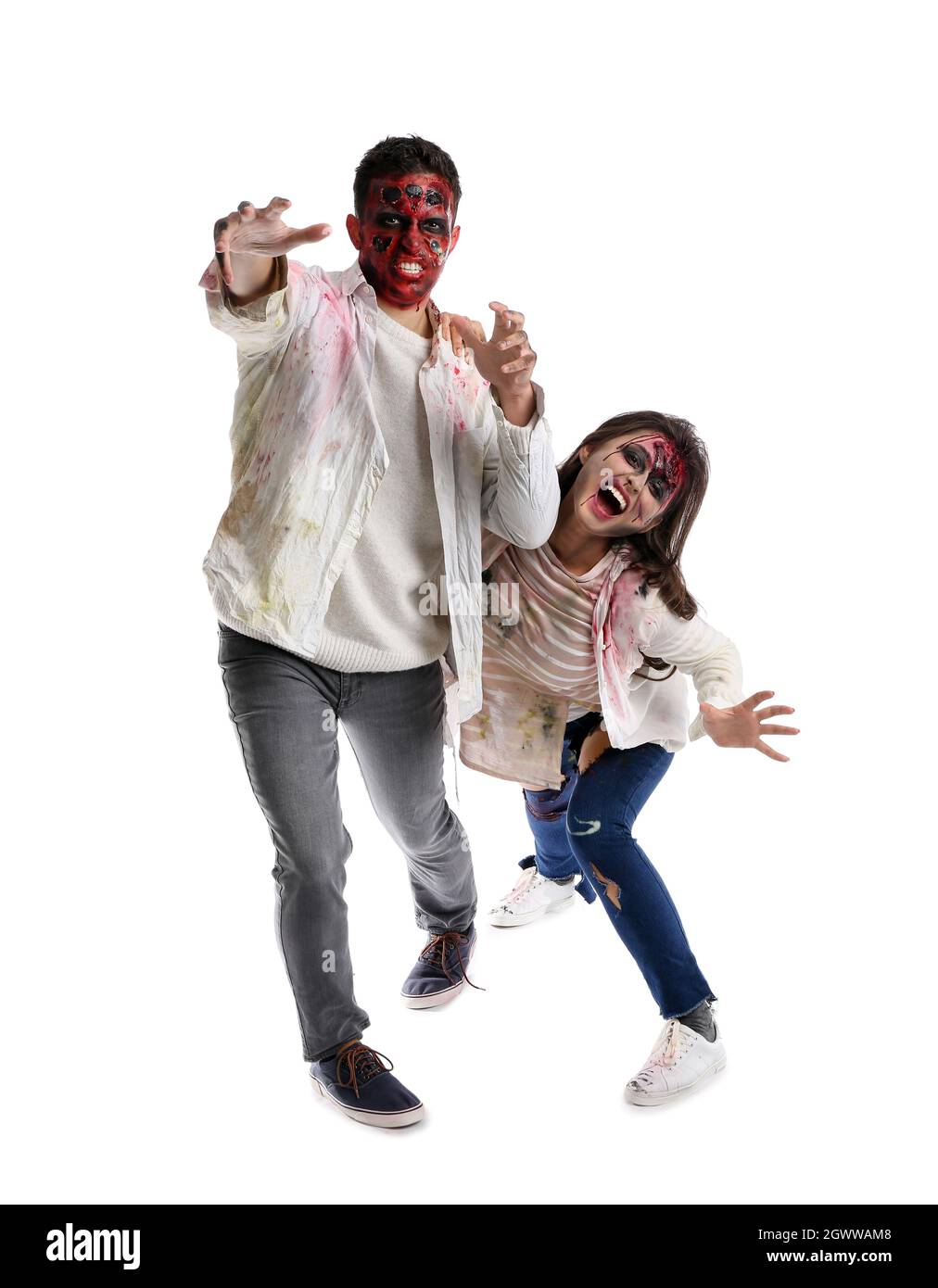 Scary zombies on white background Stock Photo - Alamy