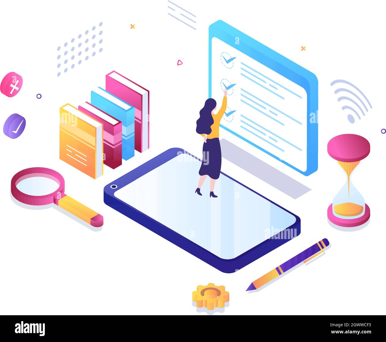 Online Testing Background Vector Illustration With Checklist, Taking ...