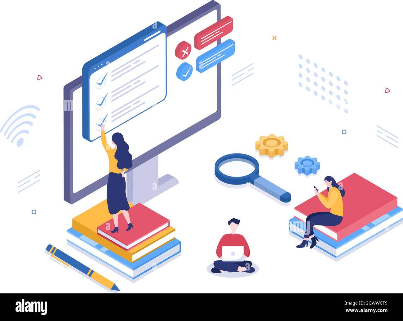 Online Testing Background Vector Illustration With Checklist, Taking ...