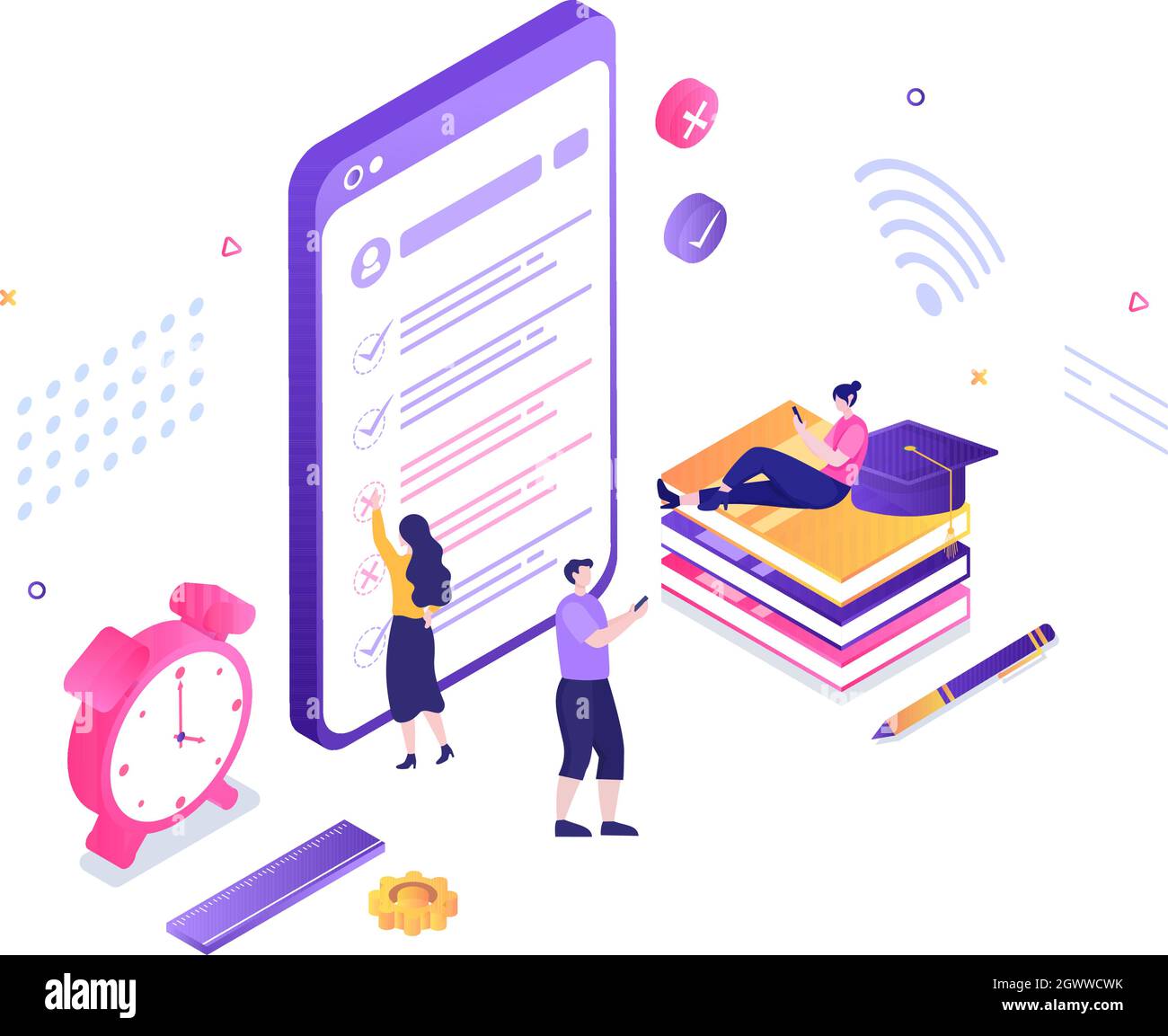 Online Testing Background Vector Illustration With Checklist, Taking ...