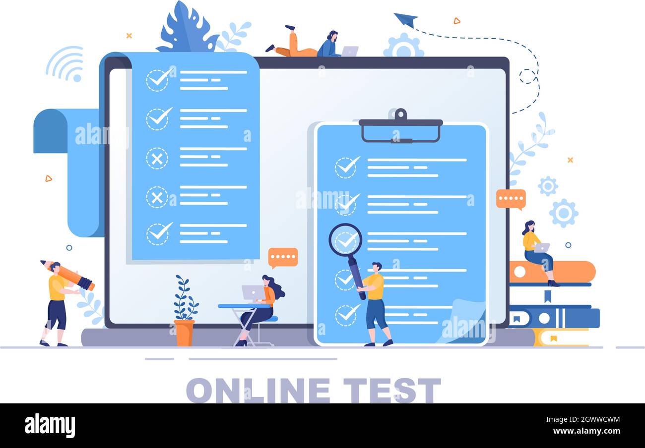 Online Testing Background Vector Illustration With Checklist, Taking ...
