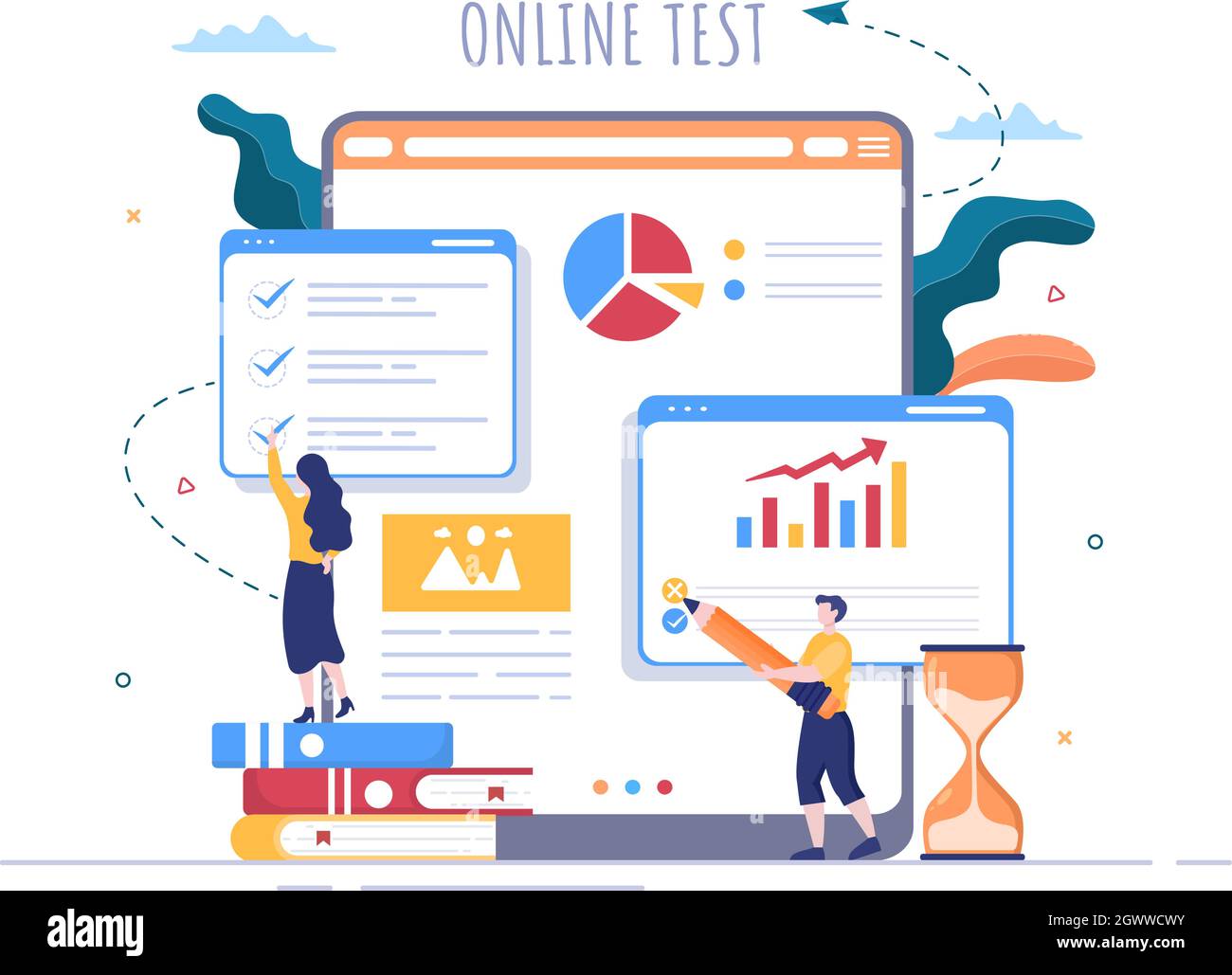 Online Testing Background Vector Illustration With Checklist, Taking ...