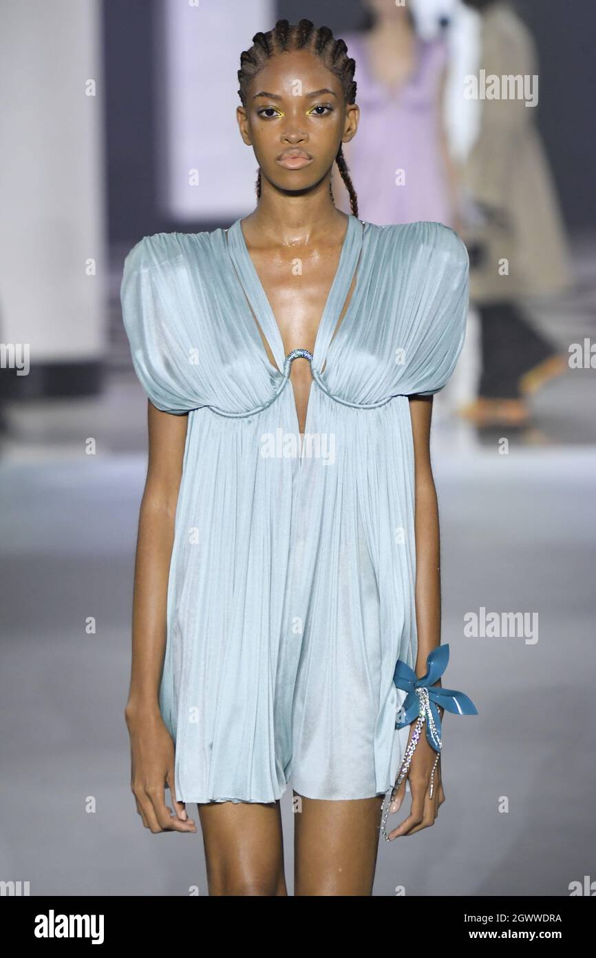 Model on the runway at the Lanvin fashion show during Spring/Summer 2022 Collections Fashion ...