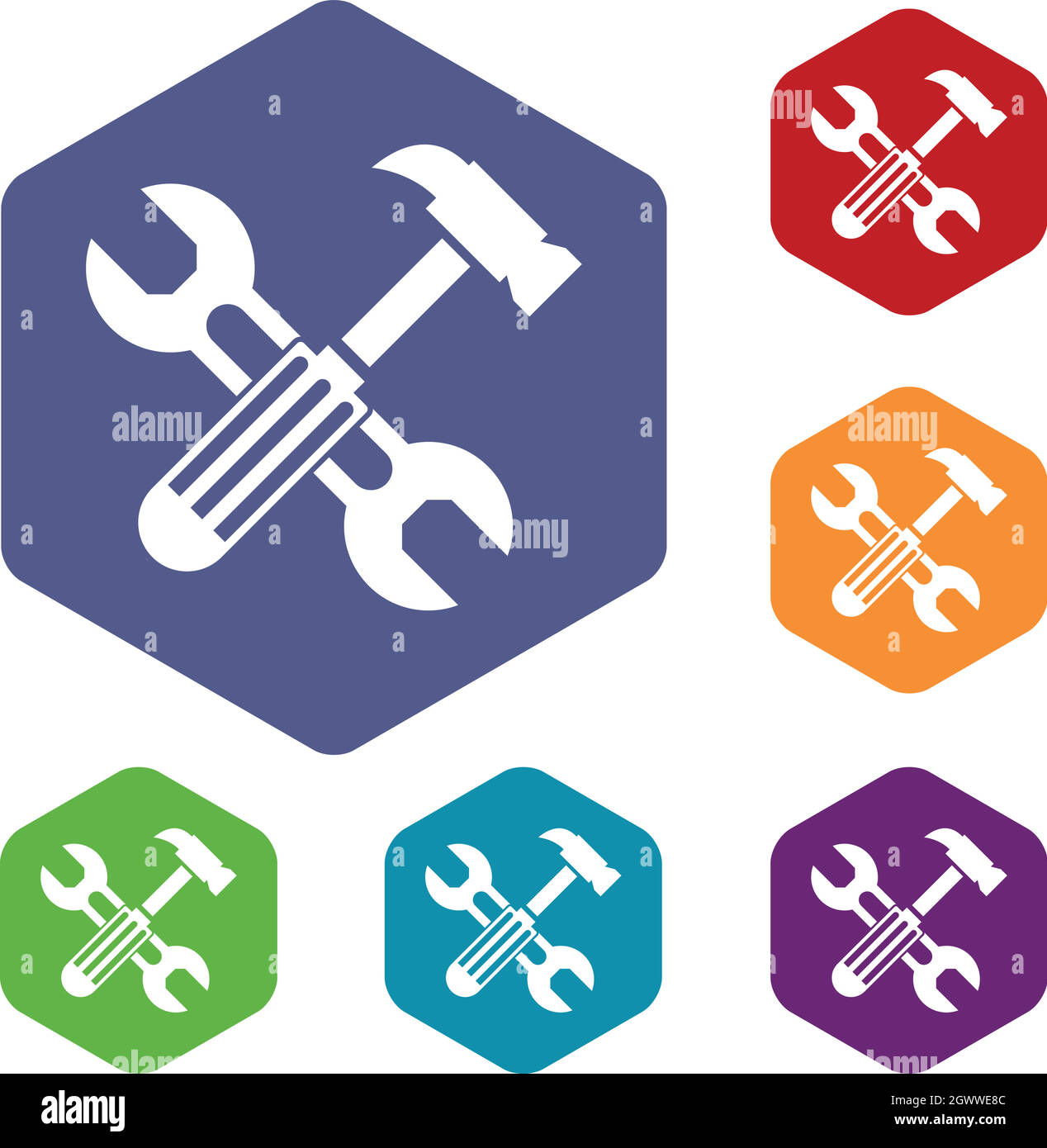 Hammer and screw wrench icons set Stock Vector Image & Art - Alamy