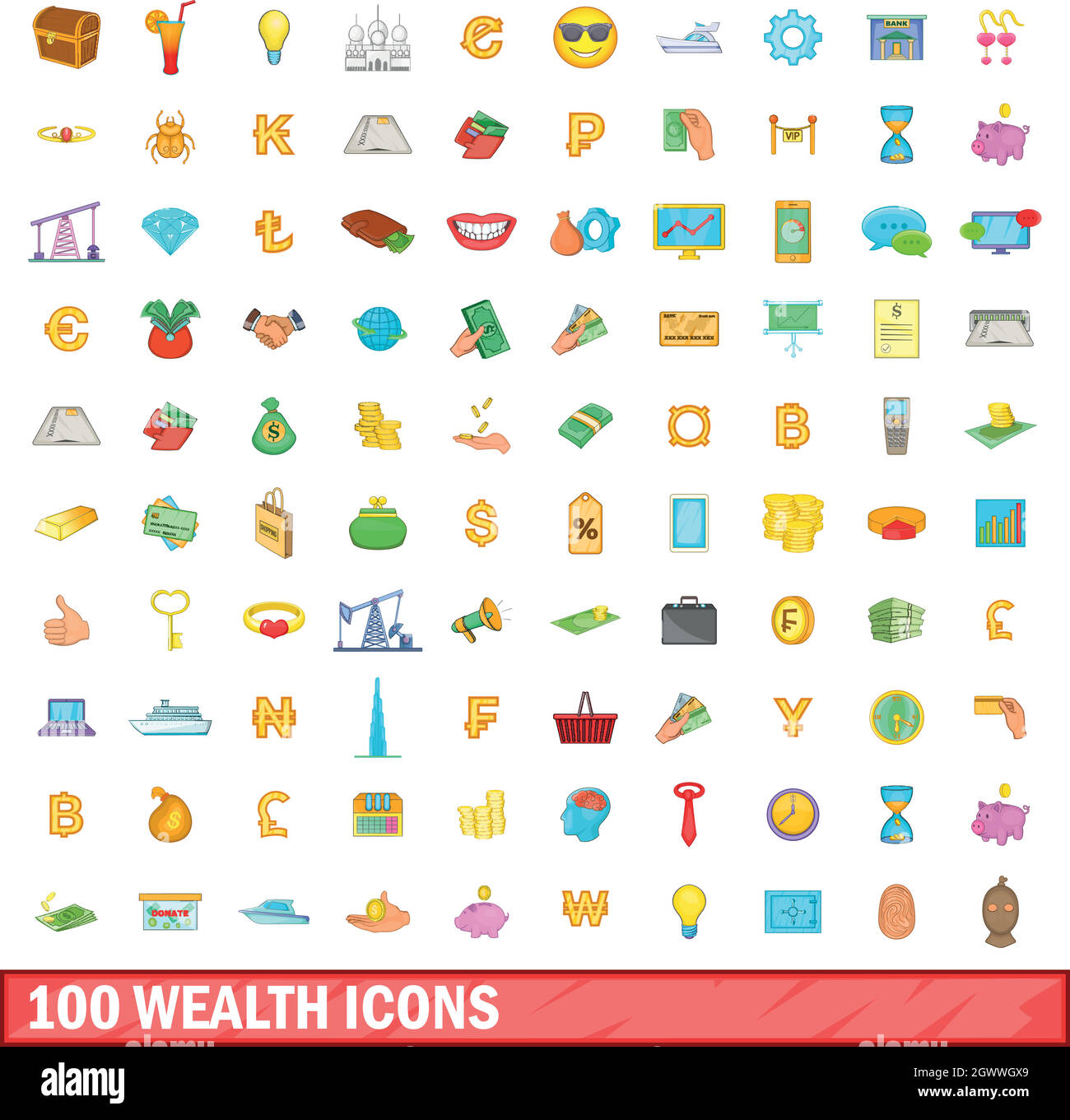 100 Wealth Icons Set Cartoon Style Stock Vector Image And Art Alamy