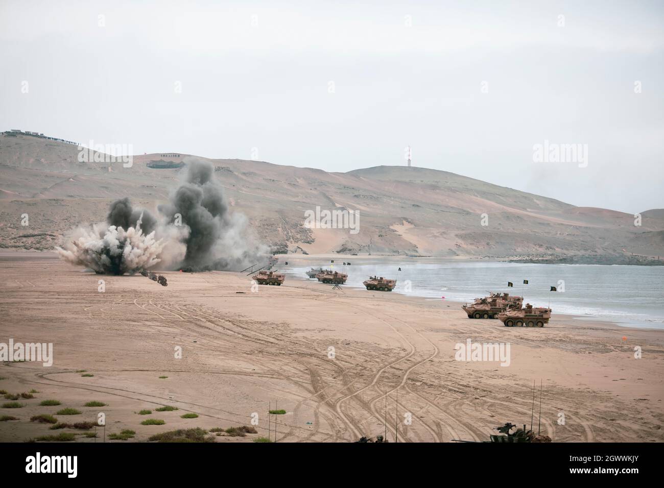 Peruvian Marines operate amphibious armored vehicles, from ship-to ...