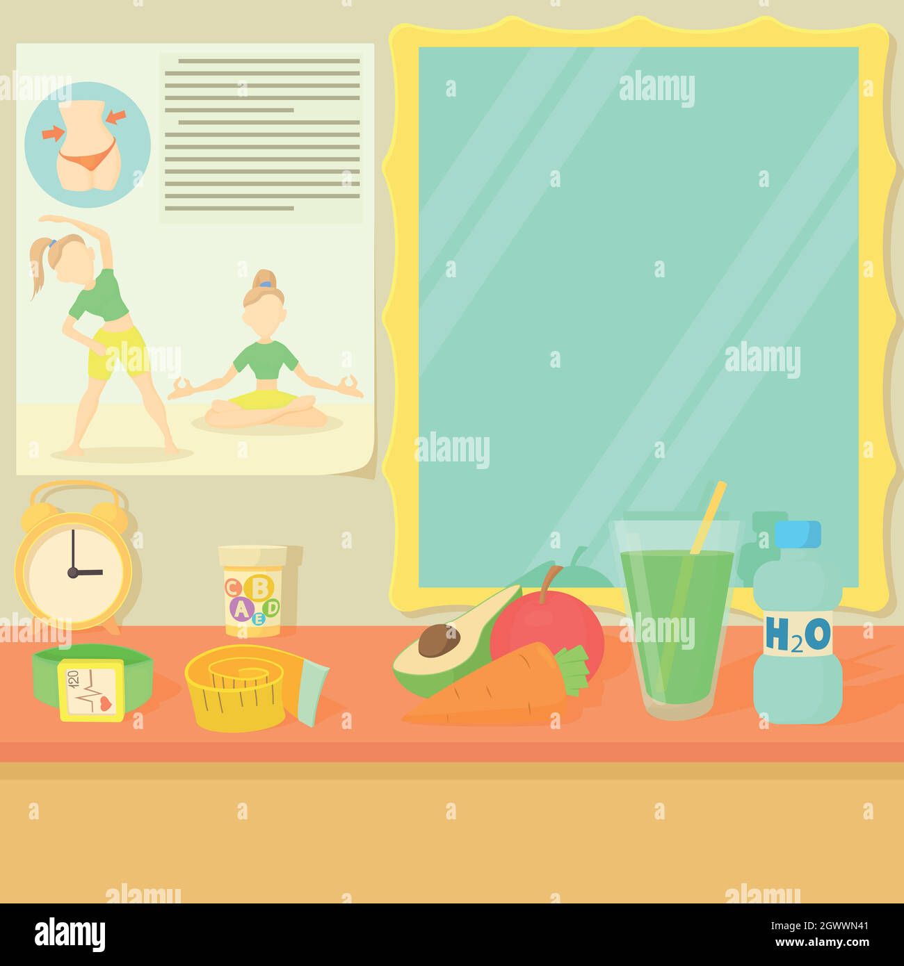 Health lifestyle items concept, cartoon style Stock Vector Image & Art ...