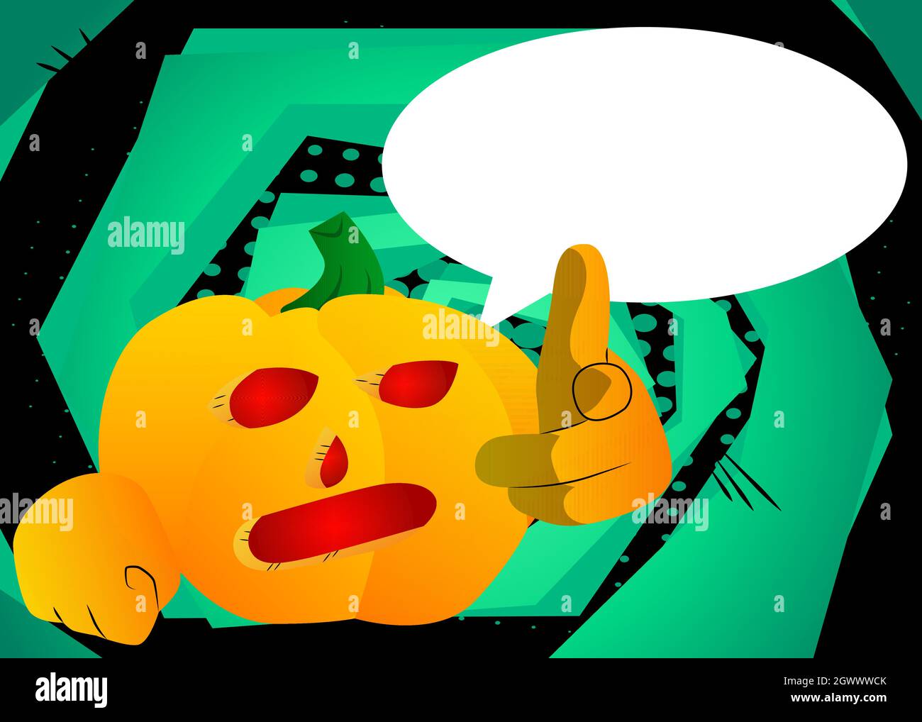 Decorative pumpkin for Halloween pointing at the viewer with his hand ...
