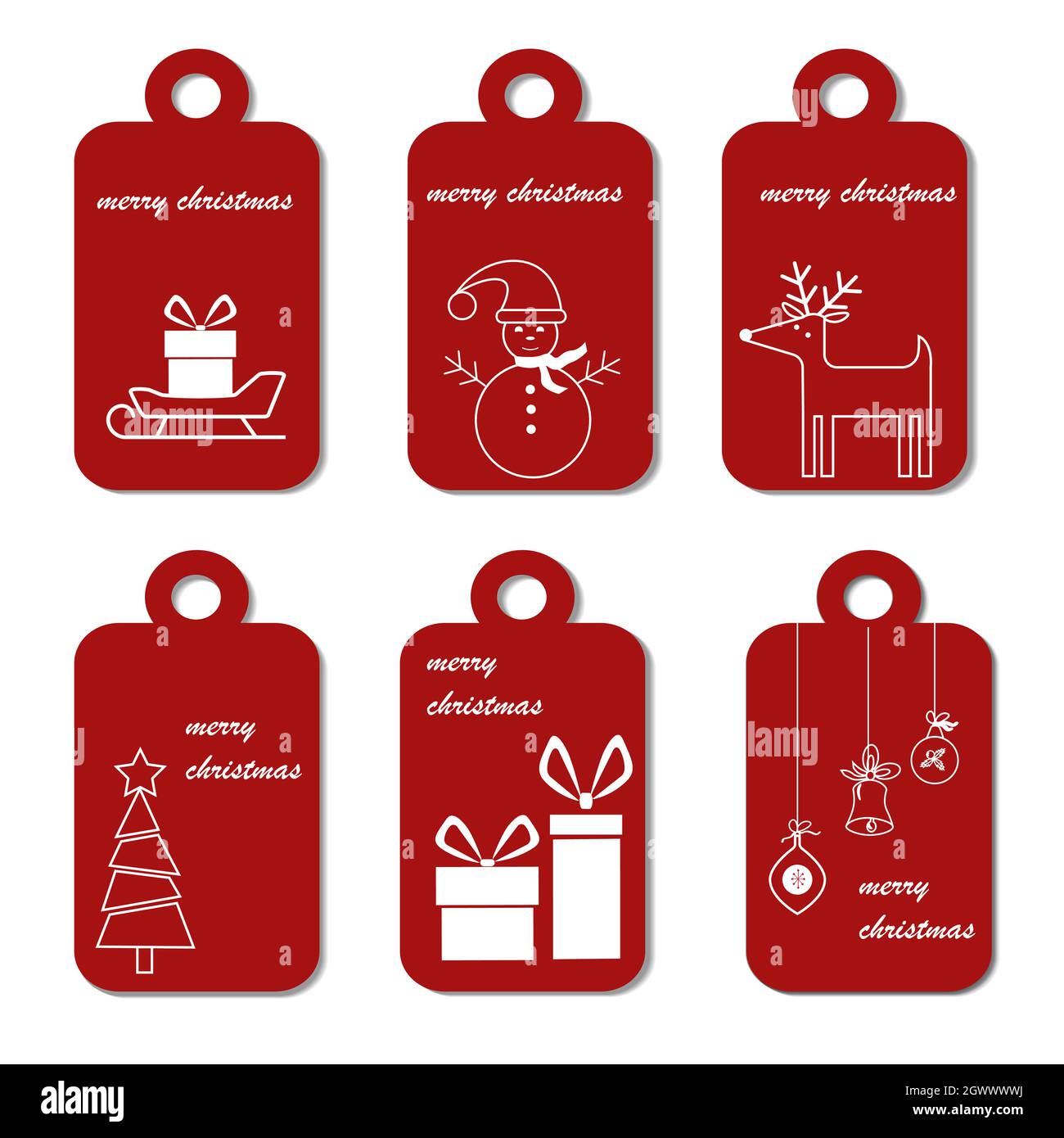 Red tags with outline drawing. Christmas labels Stock Vector Image ...