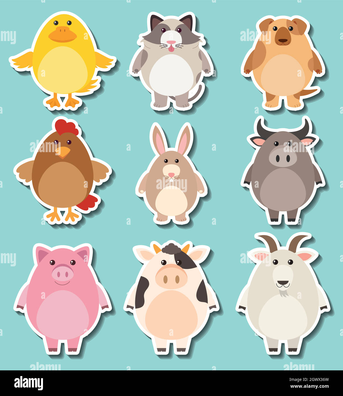 Sticker design for cute farm animals Stock Vector Image & Art - Alamy