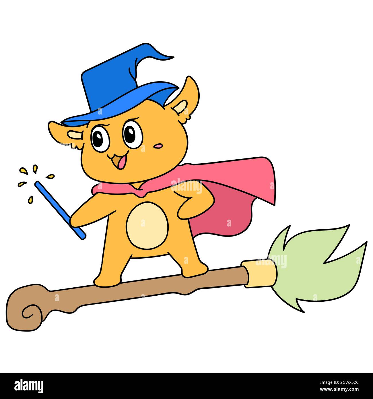 a dog witch with a magic wand flew on a broomstick Stock Vector Image ...