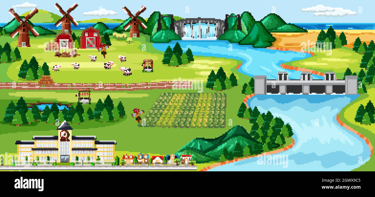 Rural scene art Stock Vector Images - Alamy