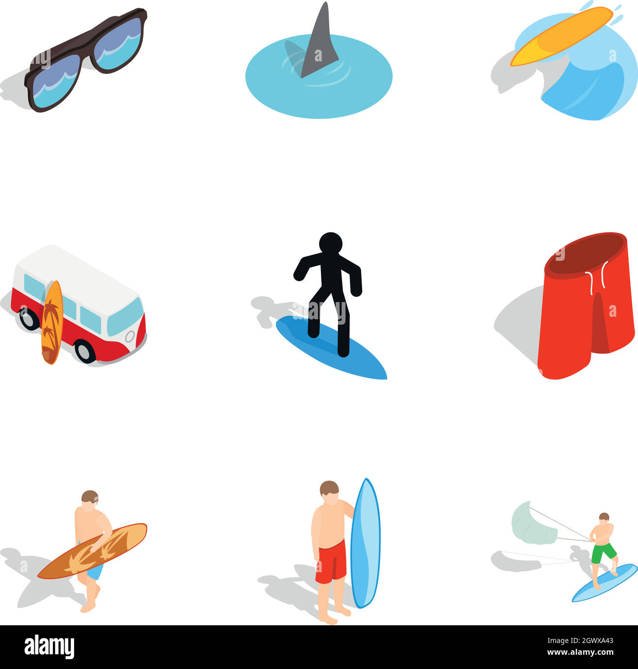 Surf symbols icons set, isometric 3d style Stock Vector Image & Art - Alamy