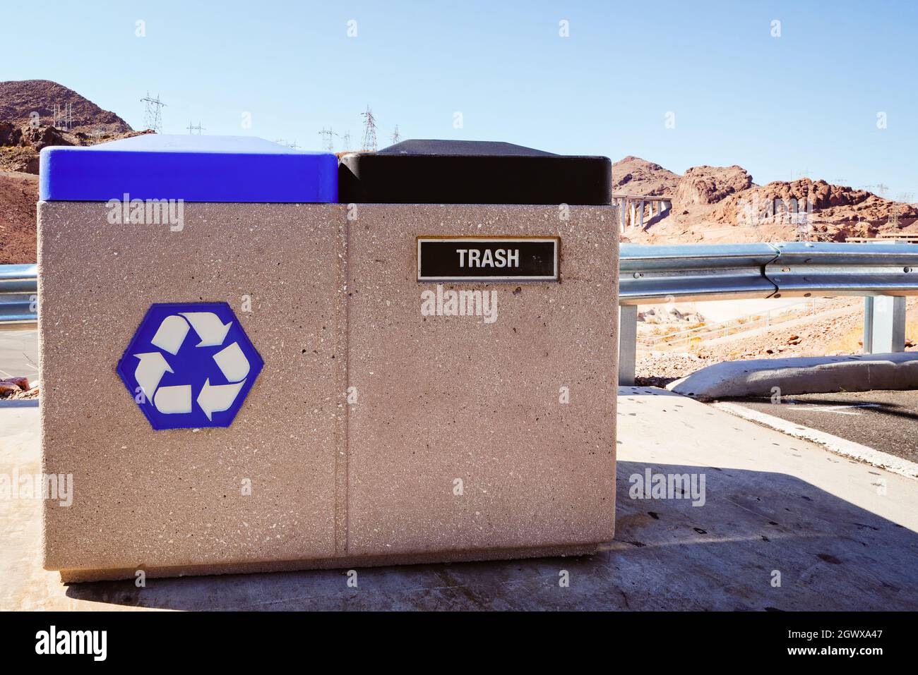 Trash and recycle beans close up outdoors. Environment protection ...