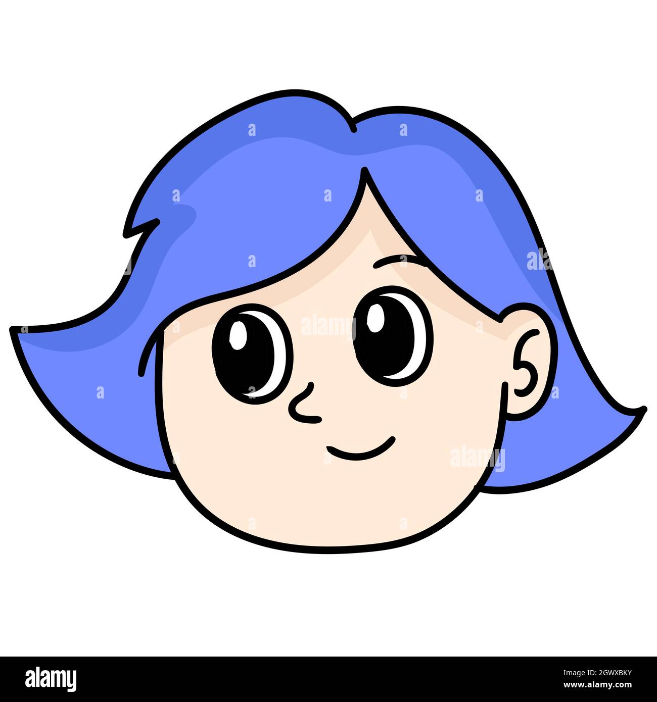 smiley head emoticon of a pretty girl with short blue hair Stock Vector ...