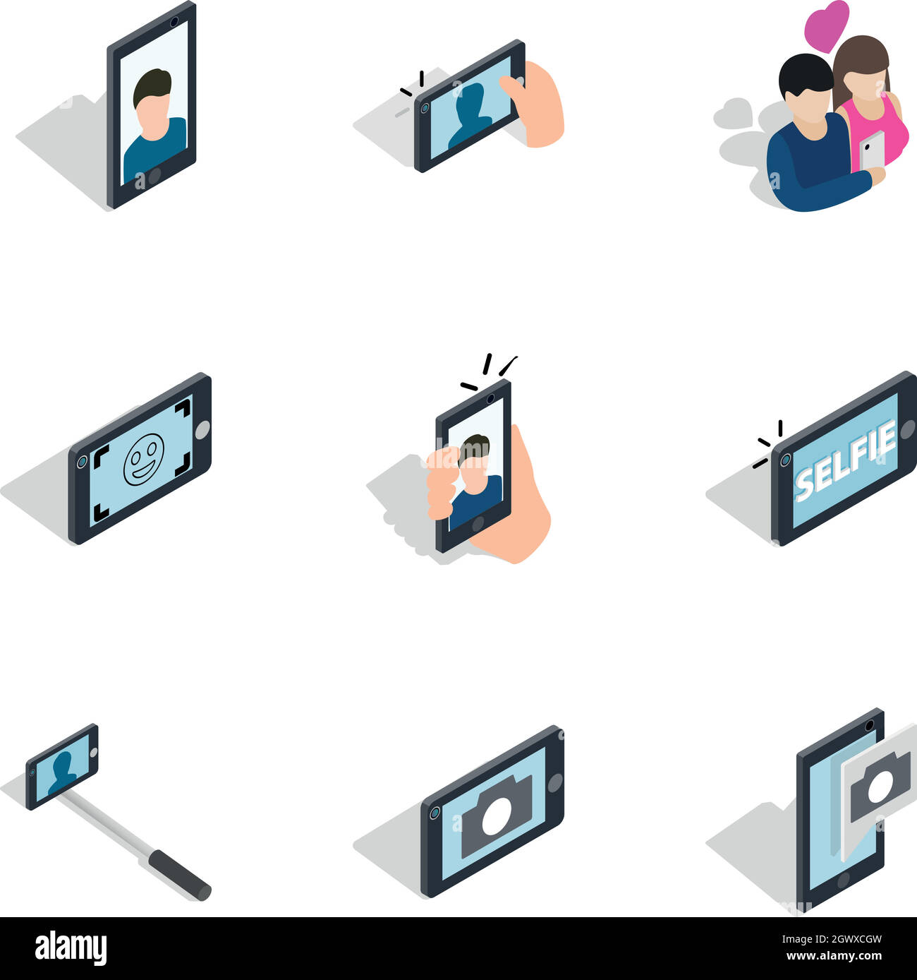 Selfie with mobile phone icons set Stock Vector Image & Art - Alamy