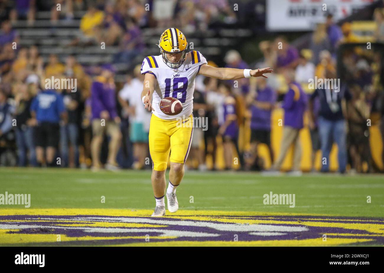 Baton Rouge, LA, USA. 2nd Oct, 2021. LSU kicker Avery Atkins (18 ...