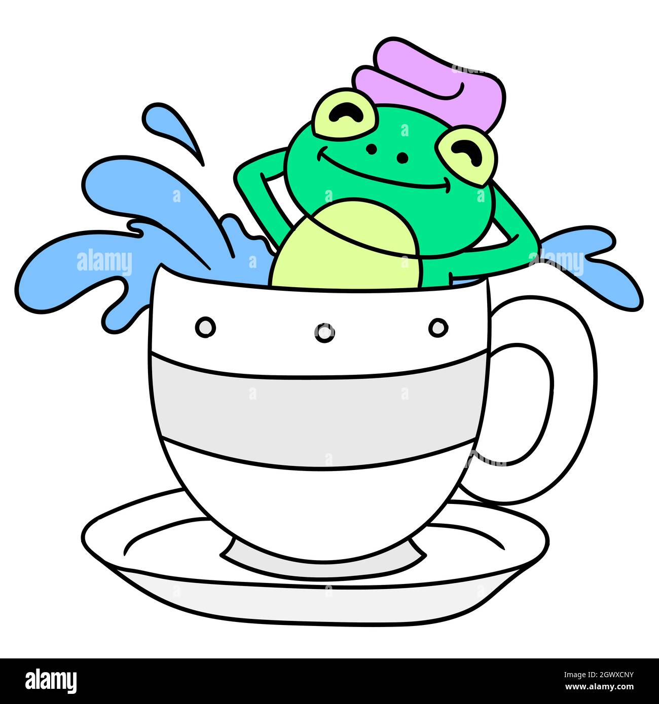 the frog is taking a warm bath in a cup Stock Vector Image & Art - Alamy