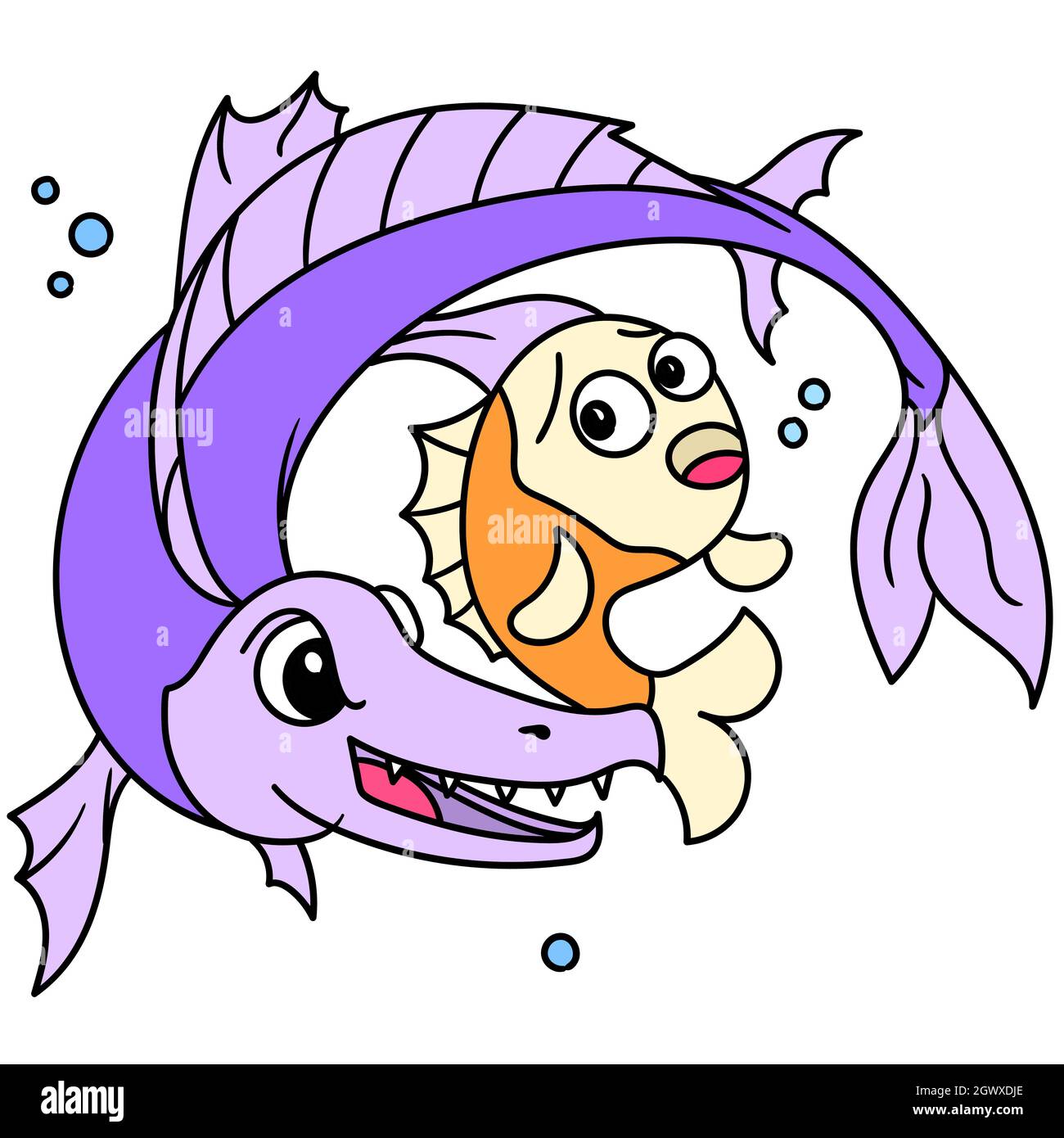 the evil fish tries to kill the sad and scared little fish Stock Vector ...