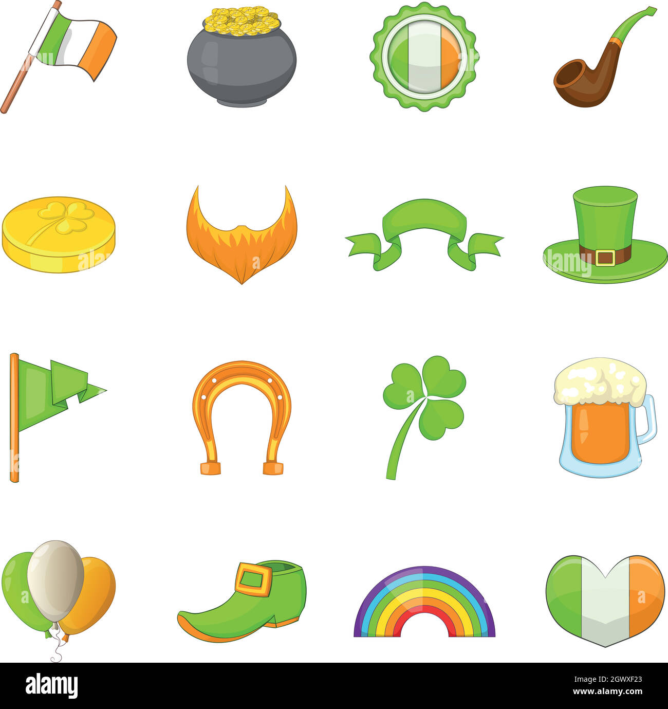 Saint Patrick items icons set, cartoon style Stock Vector Image & Art ...