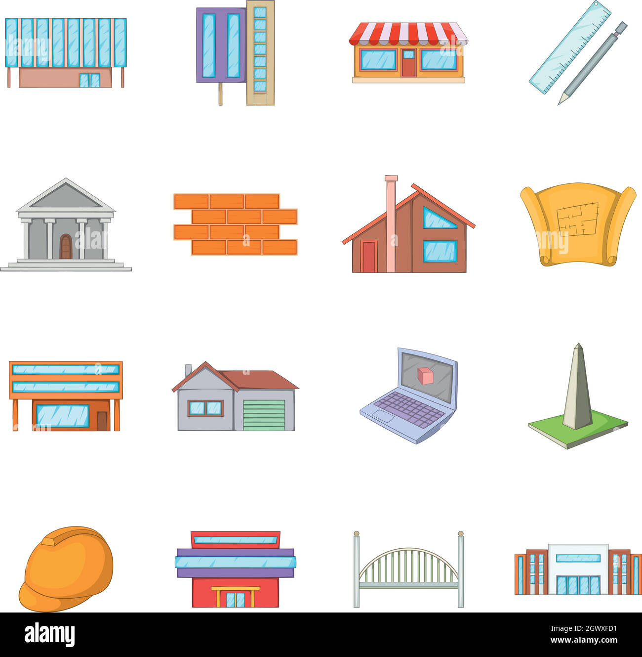 Architecture items icons set, cartoon style Stock Vector Image & Art ...