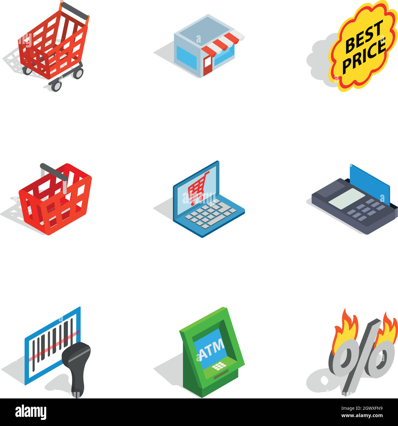 Shopping elements icons, isometric 3d style Stock Vector Image & Art ...