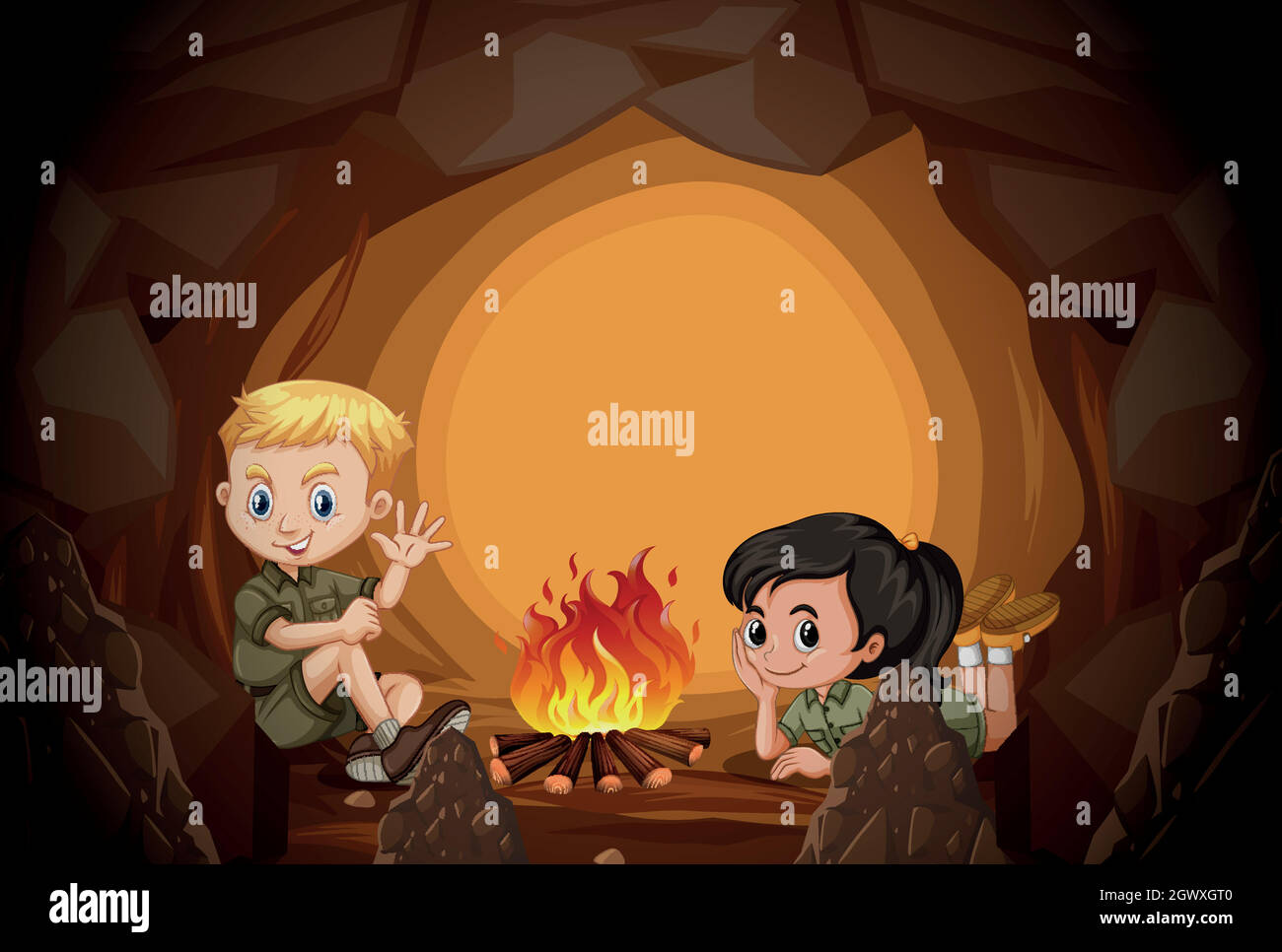 Scouts are camping in the cave Stock Vector Image & Art - Alamy