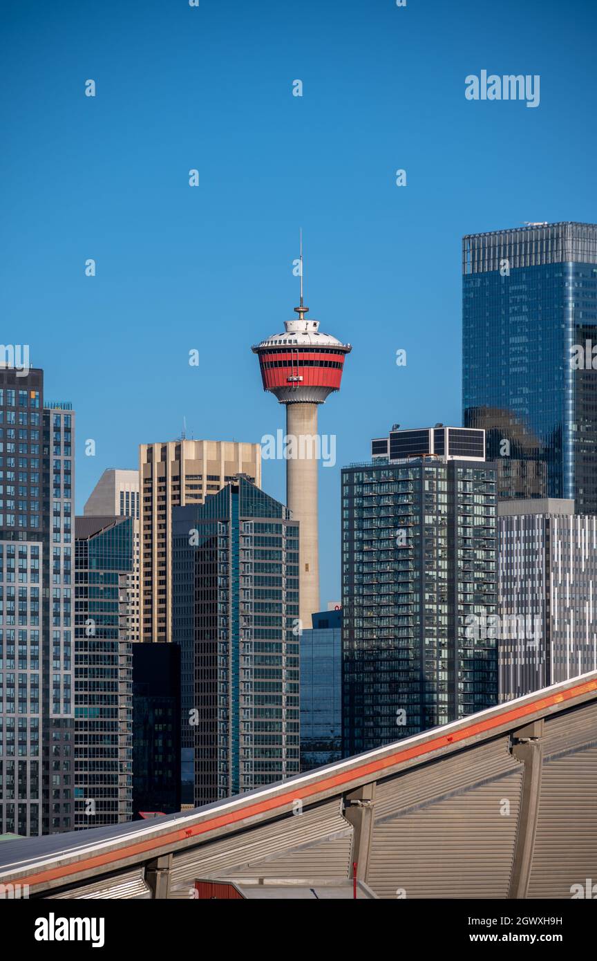 Exterior facade and detail of the Scotiabank Saddledome. Home of the ...