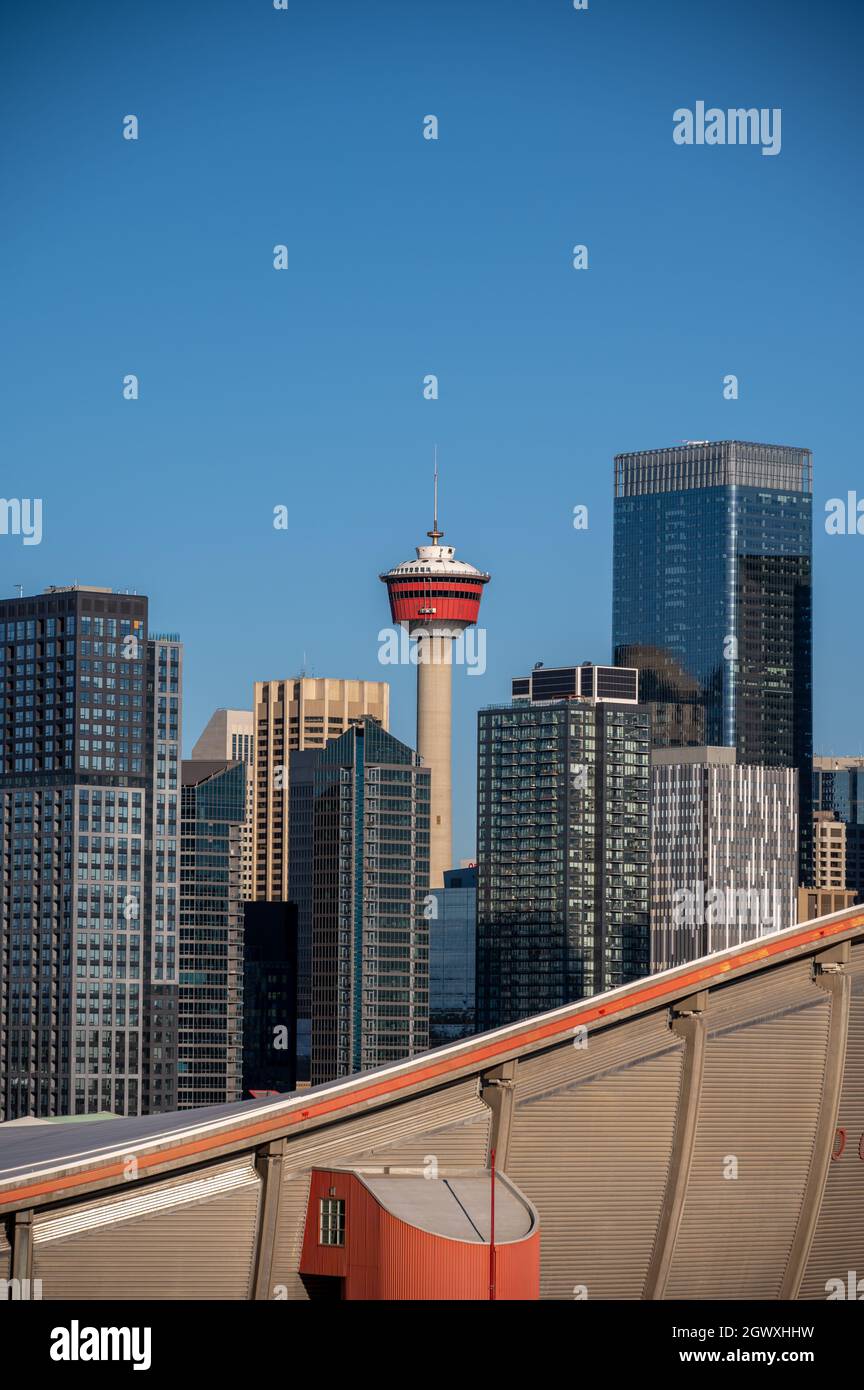 Exterior facade and detail of the Scotiabank Saddledome. Home of the ...