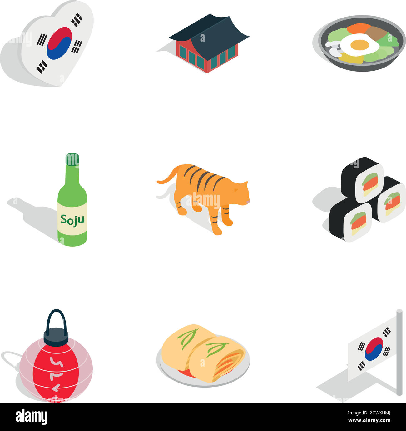 South Korea attractions icons, isometric 3d style Stock Vector Image ...