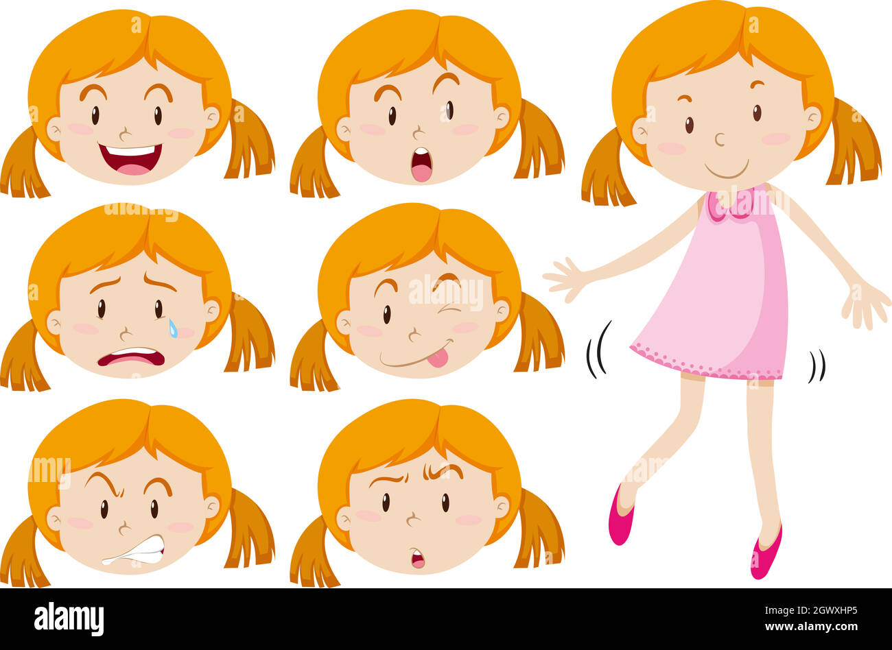 Girl in pink dress and different emotions Stock Vector Image & Art - Alamy