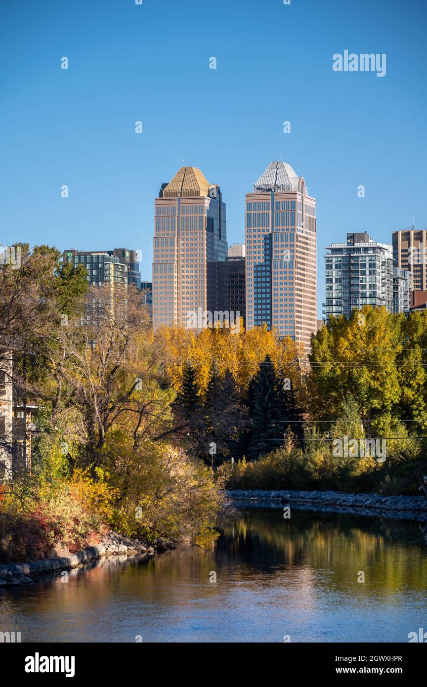 Calgary's skyline along the Elbow River in fall Stock Photo - Alamy