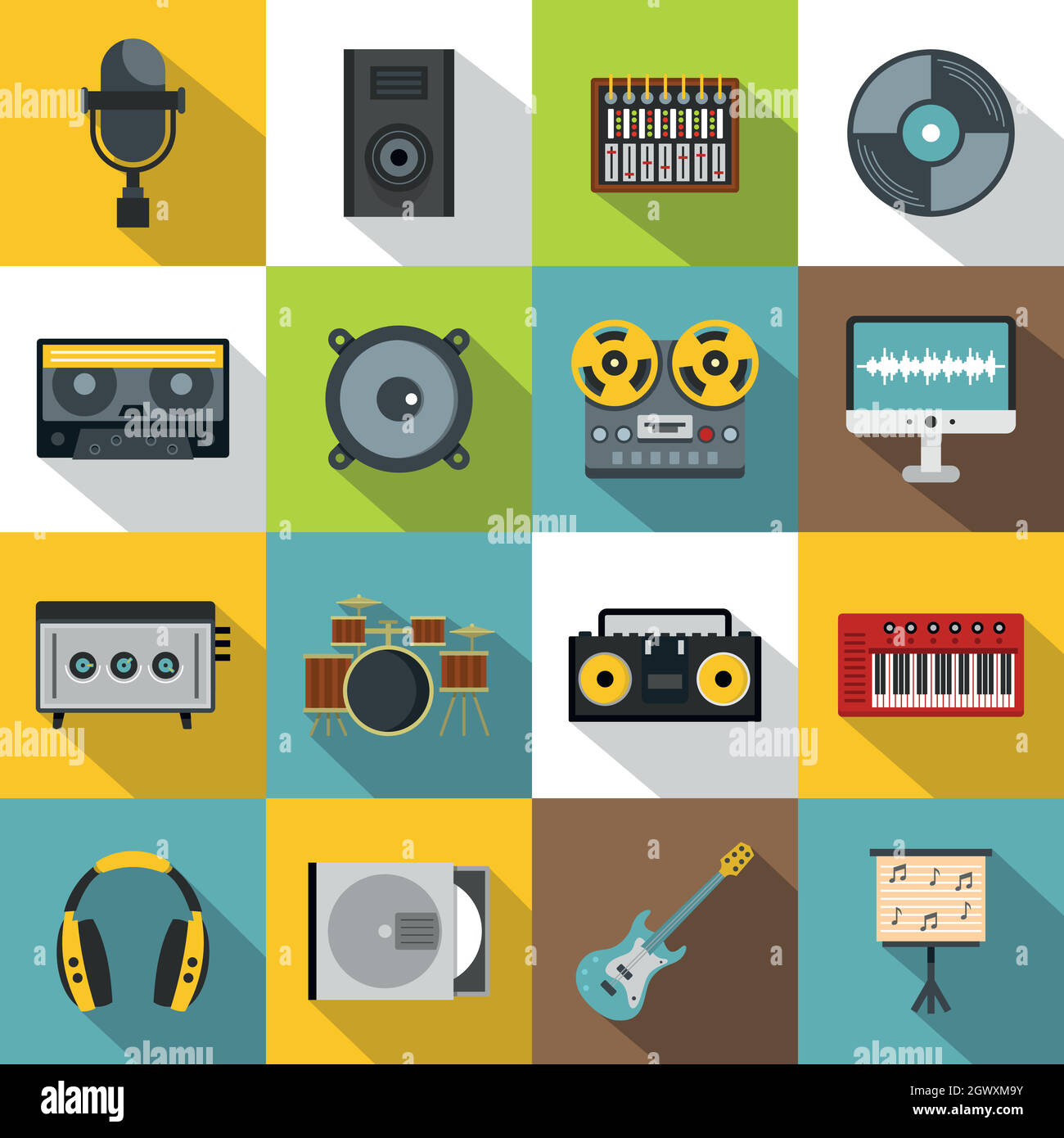 Recording studio items icons set, flat style Stock Vector Image & Art ...