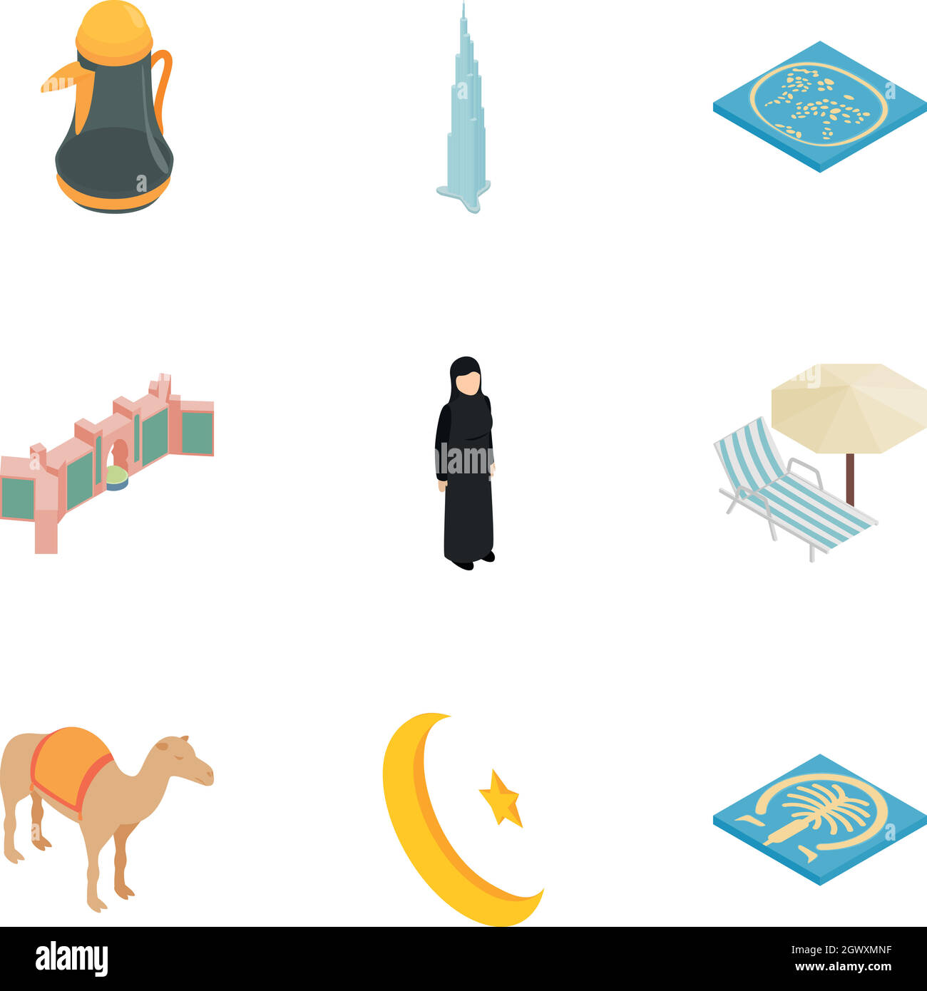 Arab elements icons set, isometric 3d style Stock Vector Image & Art ...
